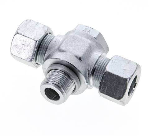 16S & M22x1.5 Zink plated Steel Tee Swivel Joint Cutting Fitting with Male Threads 400 bar ISO ...