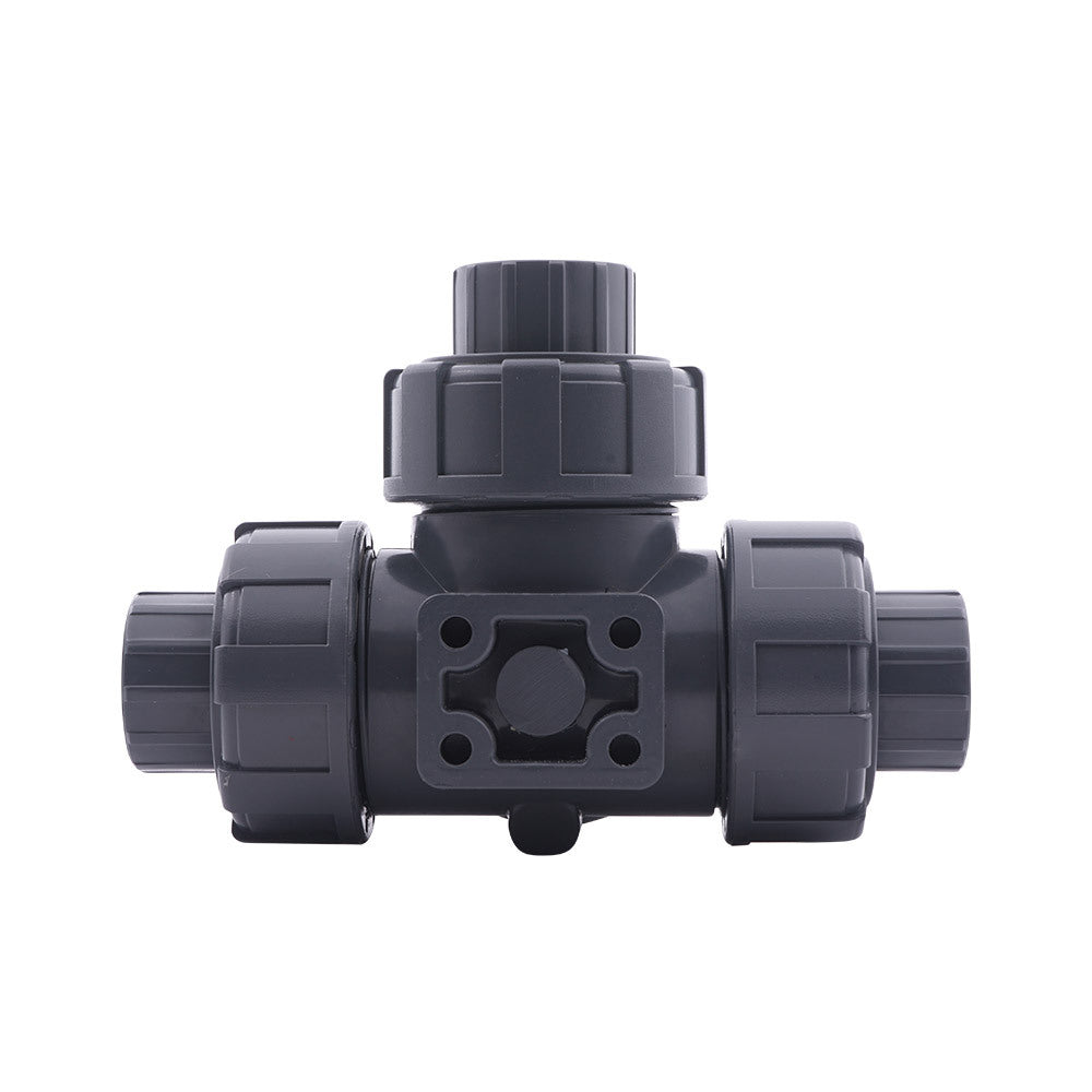Solvent Socket 40 mm L-bore 3-Way PVC Ball Valve ISO-Top F03 10 bar PT ...