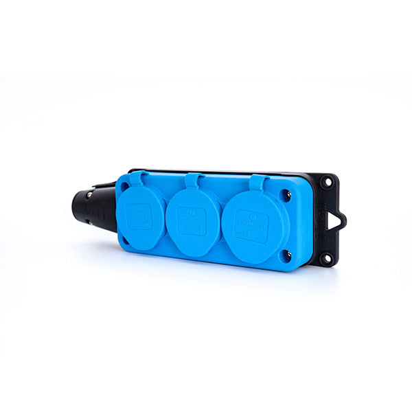 Power Solid 3-Way Rubber Socket with Earthing IP44 Blue/Black (European ...