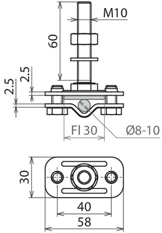 Dehn Terminal Fixed Earthing Point Rd 8-10 Fl 30mm StSt M10 - 478129 ...
