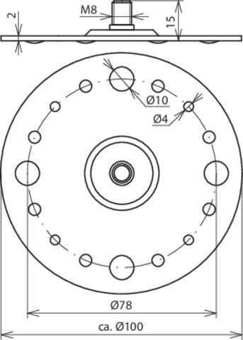 Dehn Fixing Plate D 100mm With M8 Threaded Bolt And 4 Bores - 297015 ...