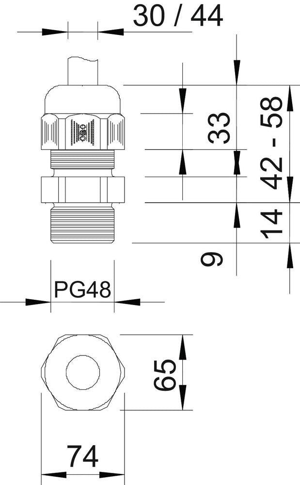 PG48 IP68 Cable Gland With Strain Relief RAL 7001 - 2022702 | Tameson.co.uk