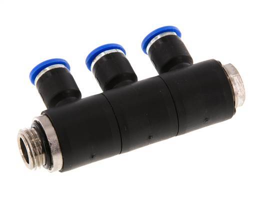 6mm x G1/4'' 3-way Manifold Push-in Fitting with Male Threads Brass/PA ...