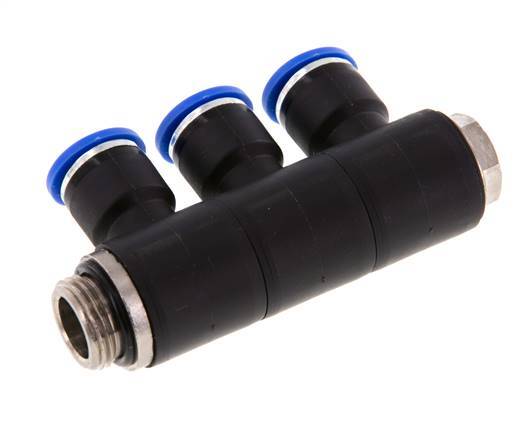 10mm x G3/8'' 3-way Manifold Push-in Fitting with Male Threads Brass/PA ...